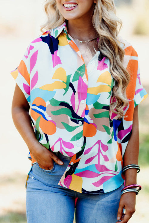 Abstract Leafy Print Short Sleeve Shirt – Lovebug Boutique