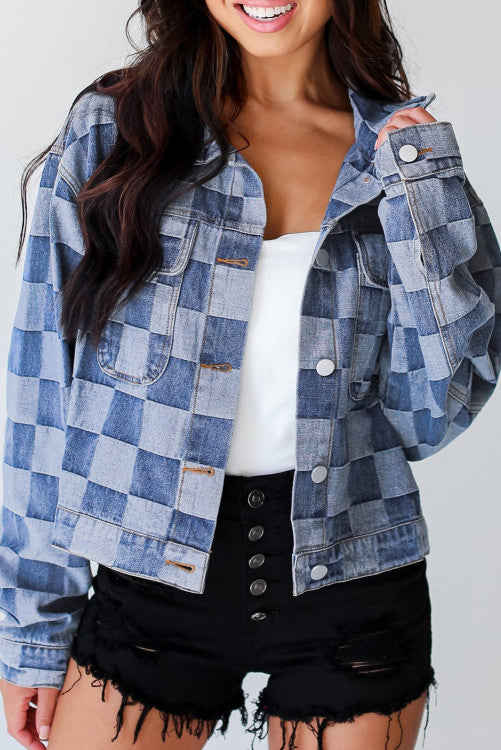 Checkered Patchwork Button up Denim Jacket – Lovebug Boutique